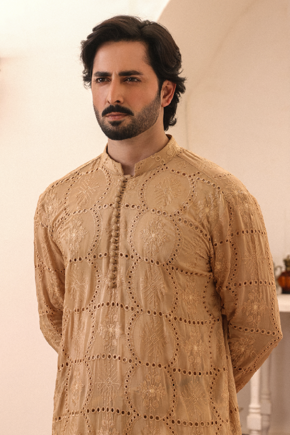 SB-05 Satin Sheen Gold Embroidered kurta and pajama – Emraan Rajput