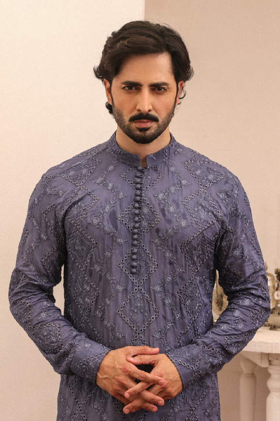 SB-08 Aegean blue embroidered kurta and pajama – Emraan Rajput