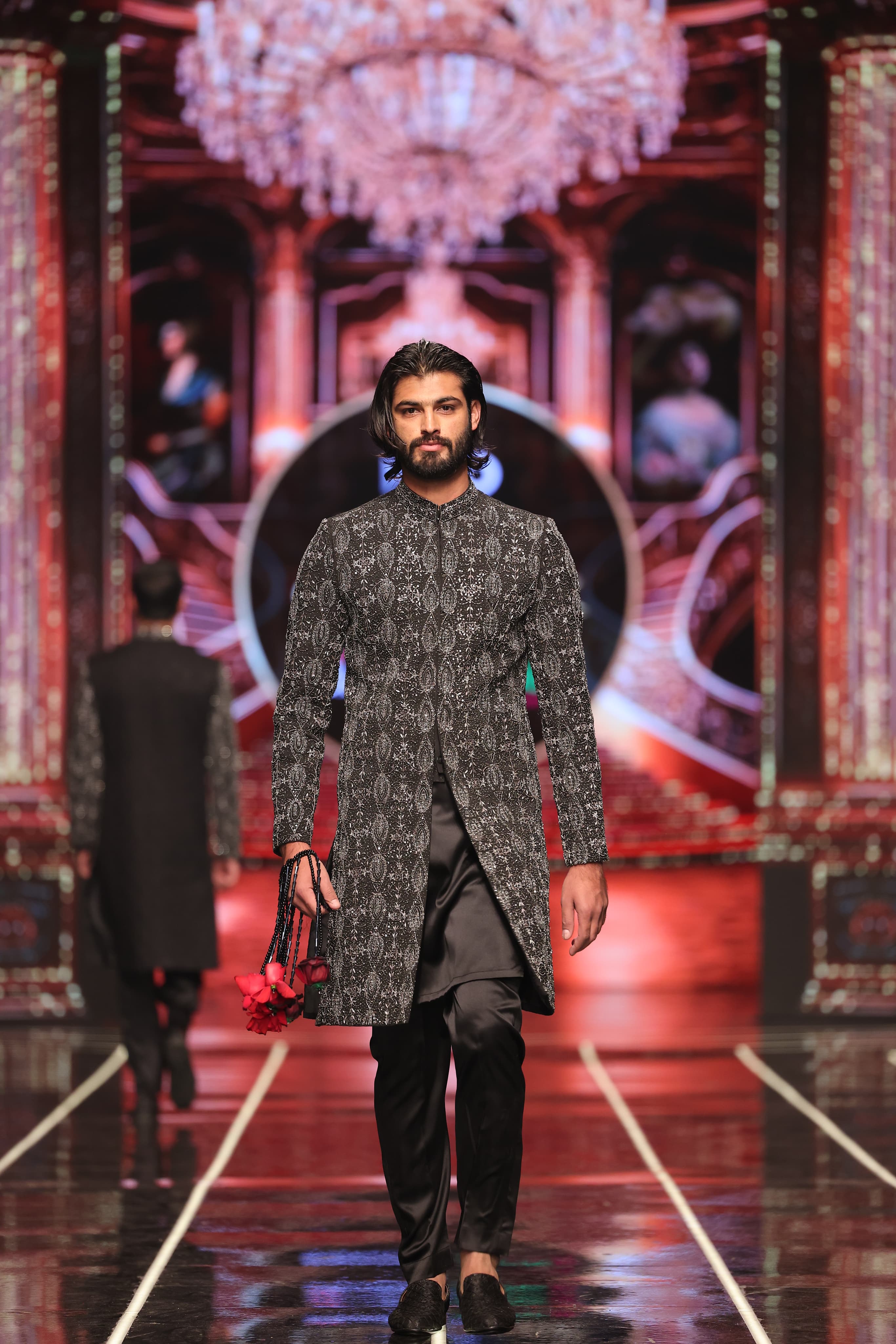 ER-122 Black Jacquard Embellished Sherwani – Emraan Rajput