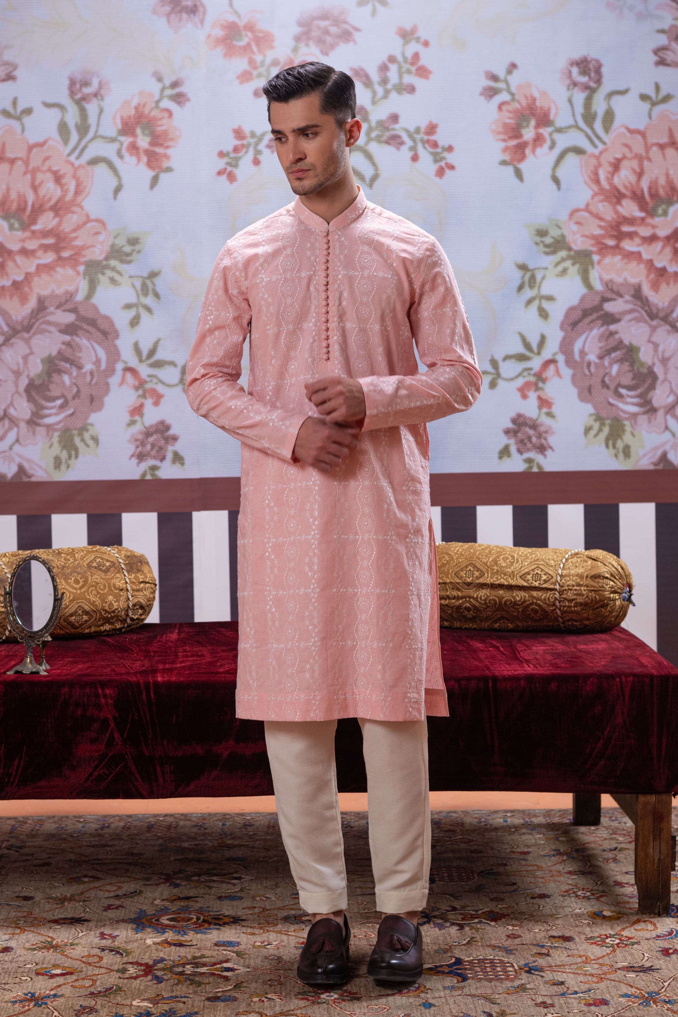Muqabil - Soft Pink Embroidered Kurta Pajama – Emraan Rajput
