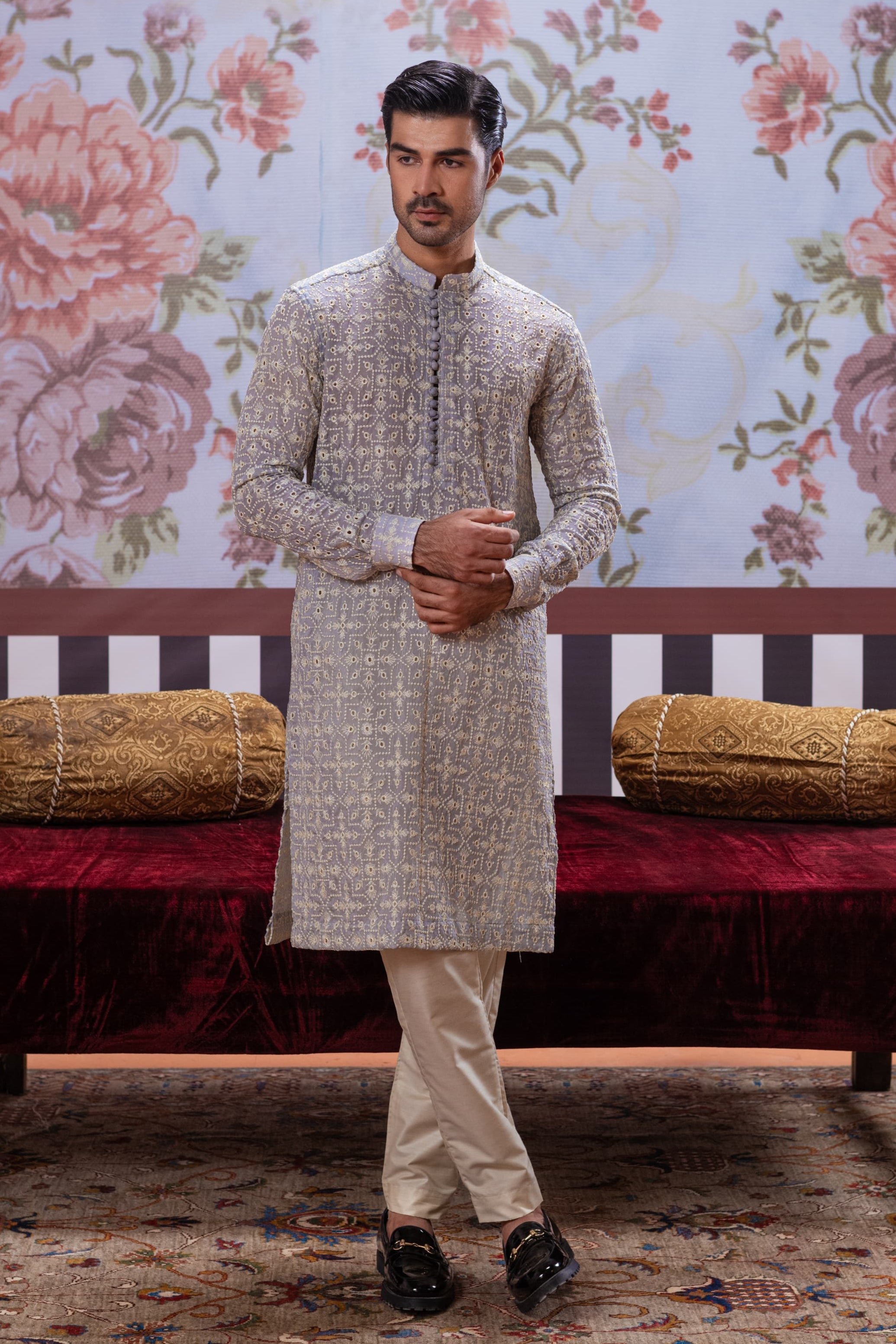 Muqabil - Ash Gray Embroidered Kurta Pajama – Emraan Rajput