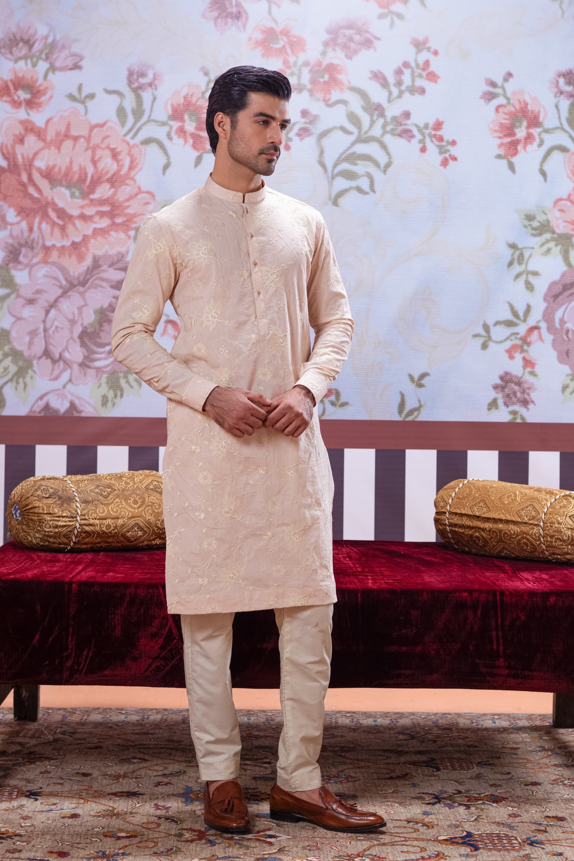 Muqabil - Bisque Embroidered Kurta Pajama – Emraan Rajput