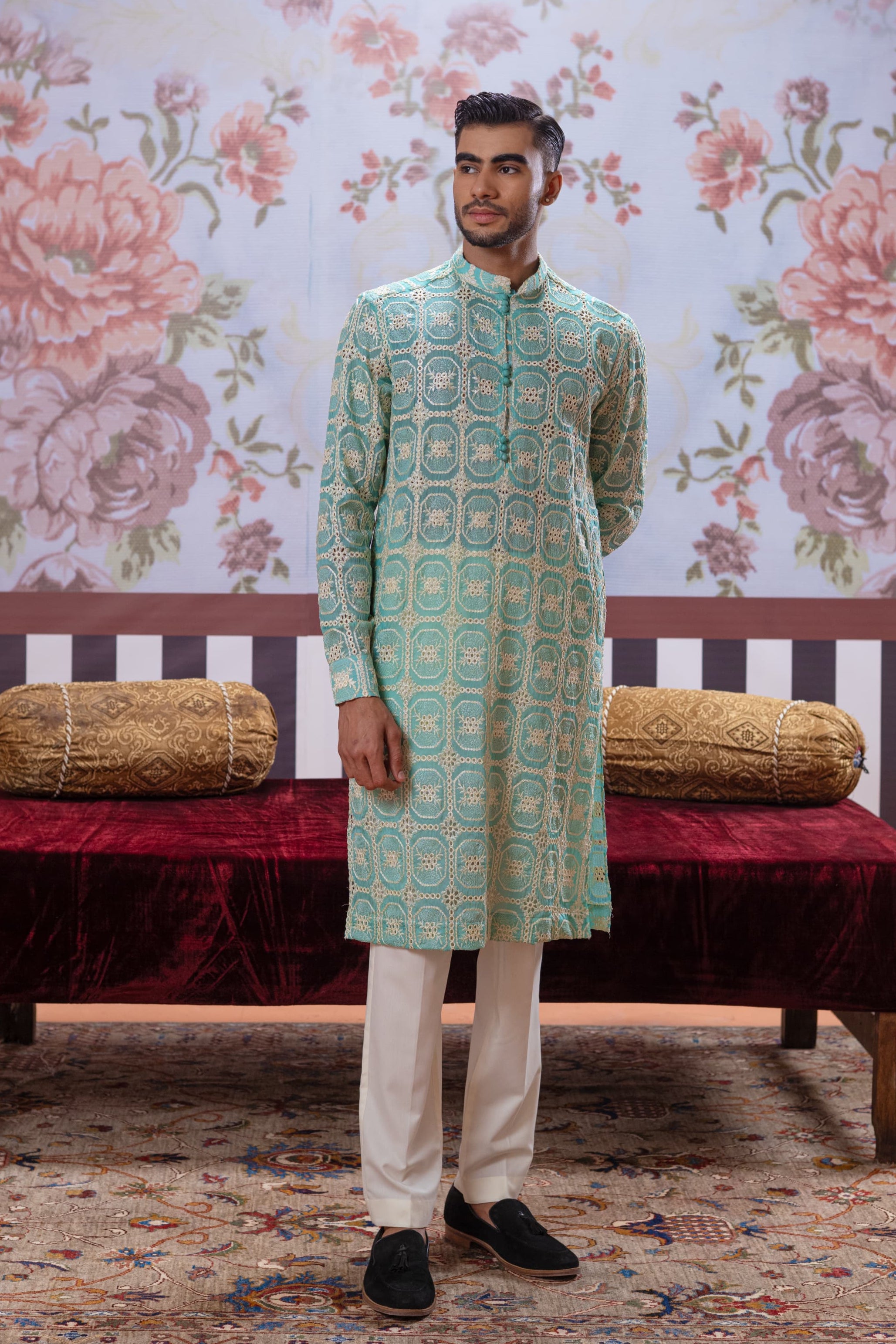 Muqabil - Glacial Green Embroidered Kurta Pajama – Emraan Rajput